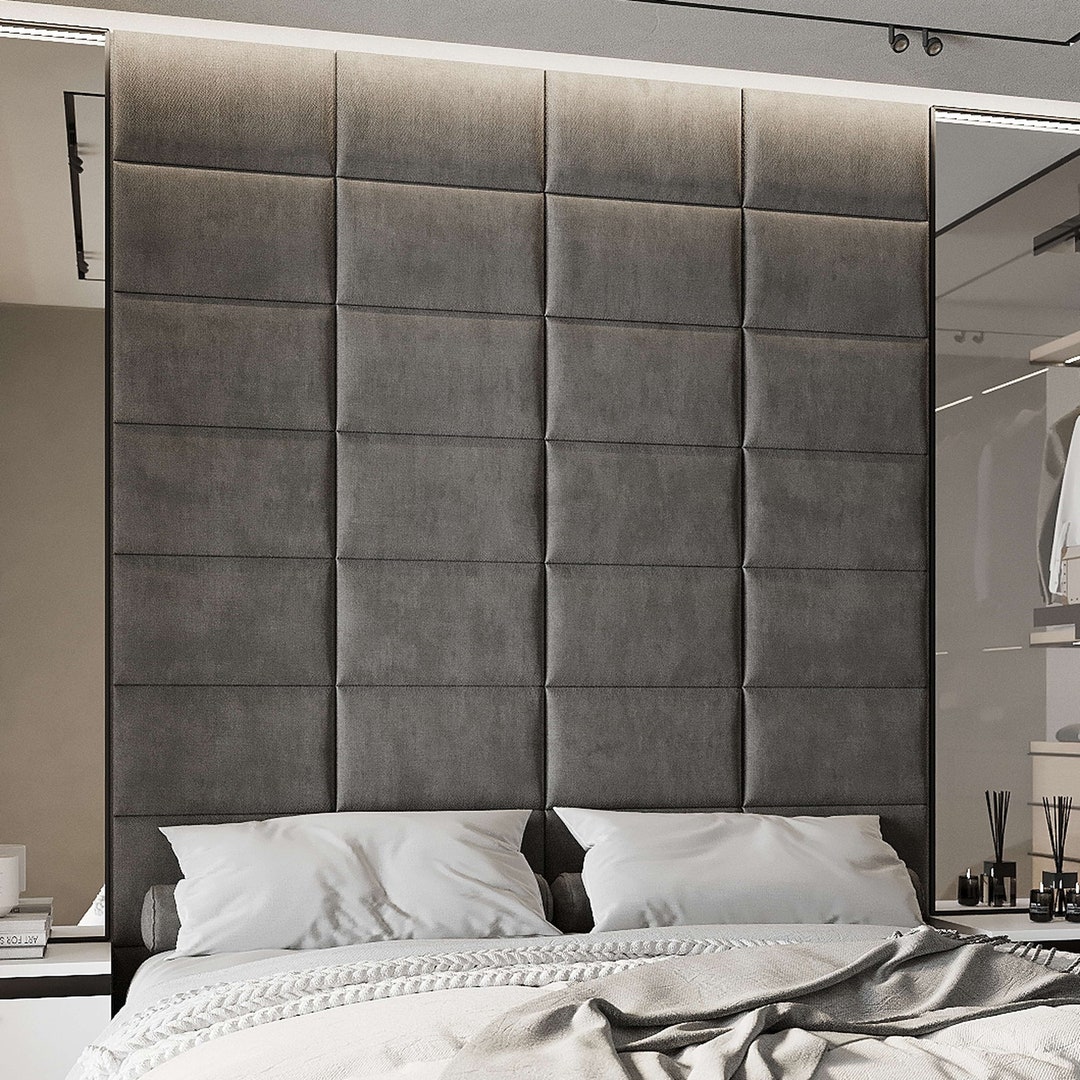 Upholstered Wall Cushion Light Grey 50x30 Velvet Padded Headboard Bed ...