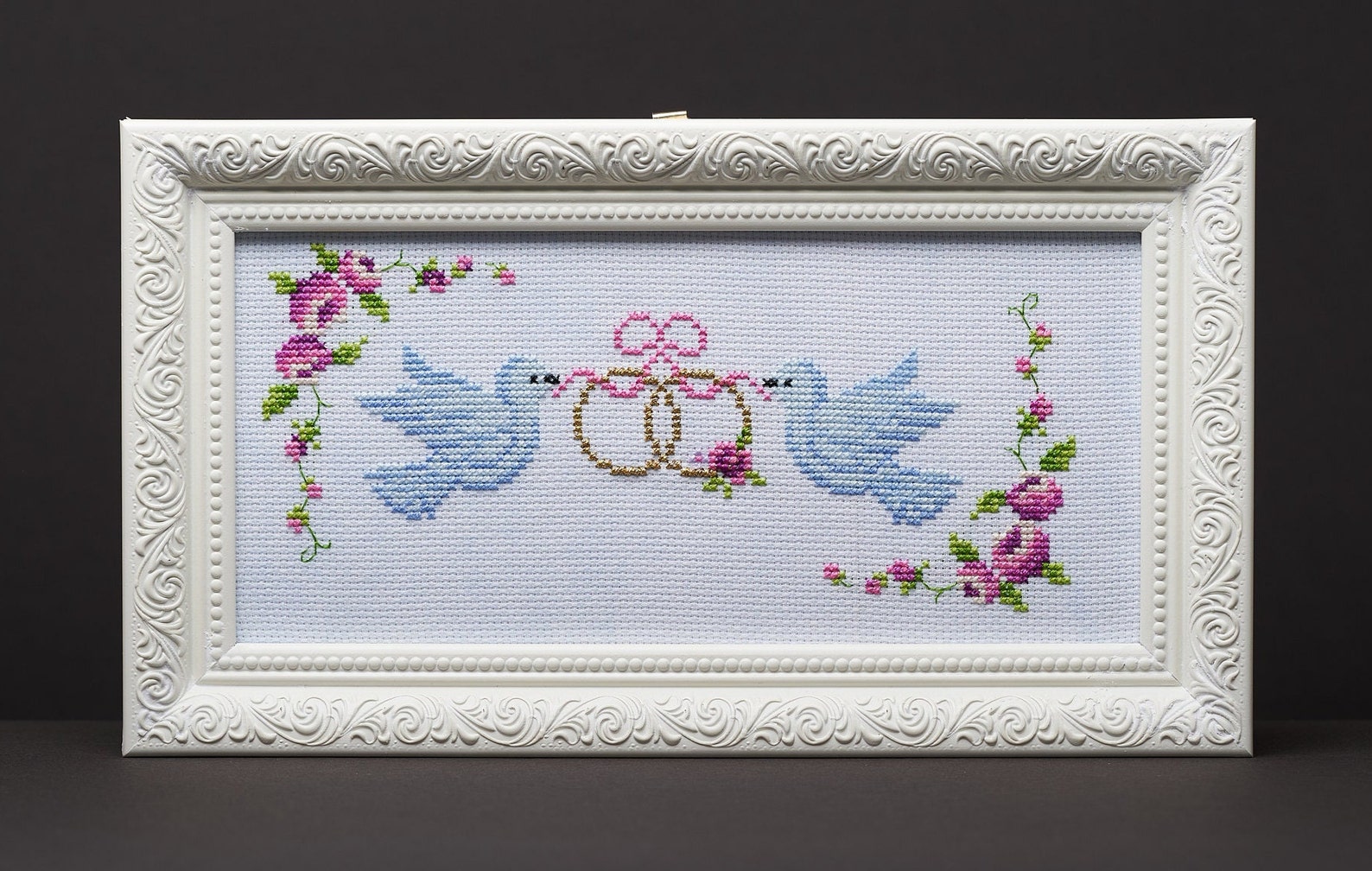 Vintage Wedding Cross Stitch Pattern - Love Birds & Golden Rings ...