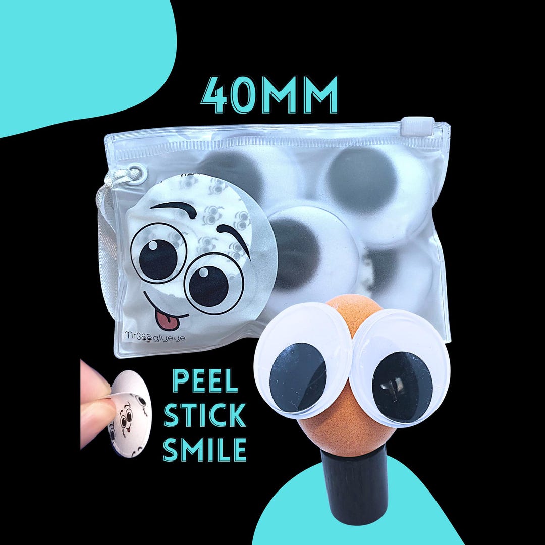 Extra Large Googly Eyes in Reusable Zip Bag 8 PCS of 40mm Peel Stick Wiggly Eyes Premium Craft ...