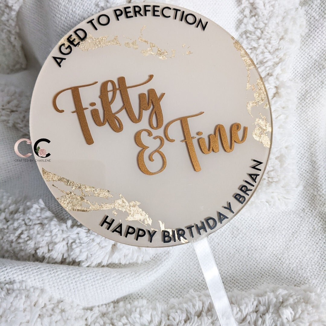 Custom Round Painted Acrylic Cake Toppers With Gold Foil| Happy ...