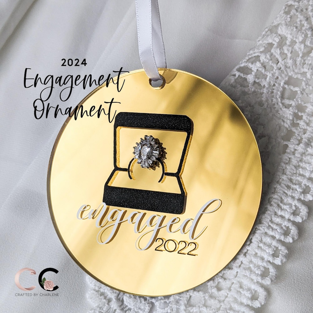 Custom Acrylic Christmas Ornament With Jewel Ring for Engaged Couples ...