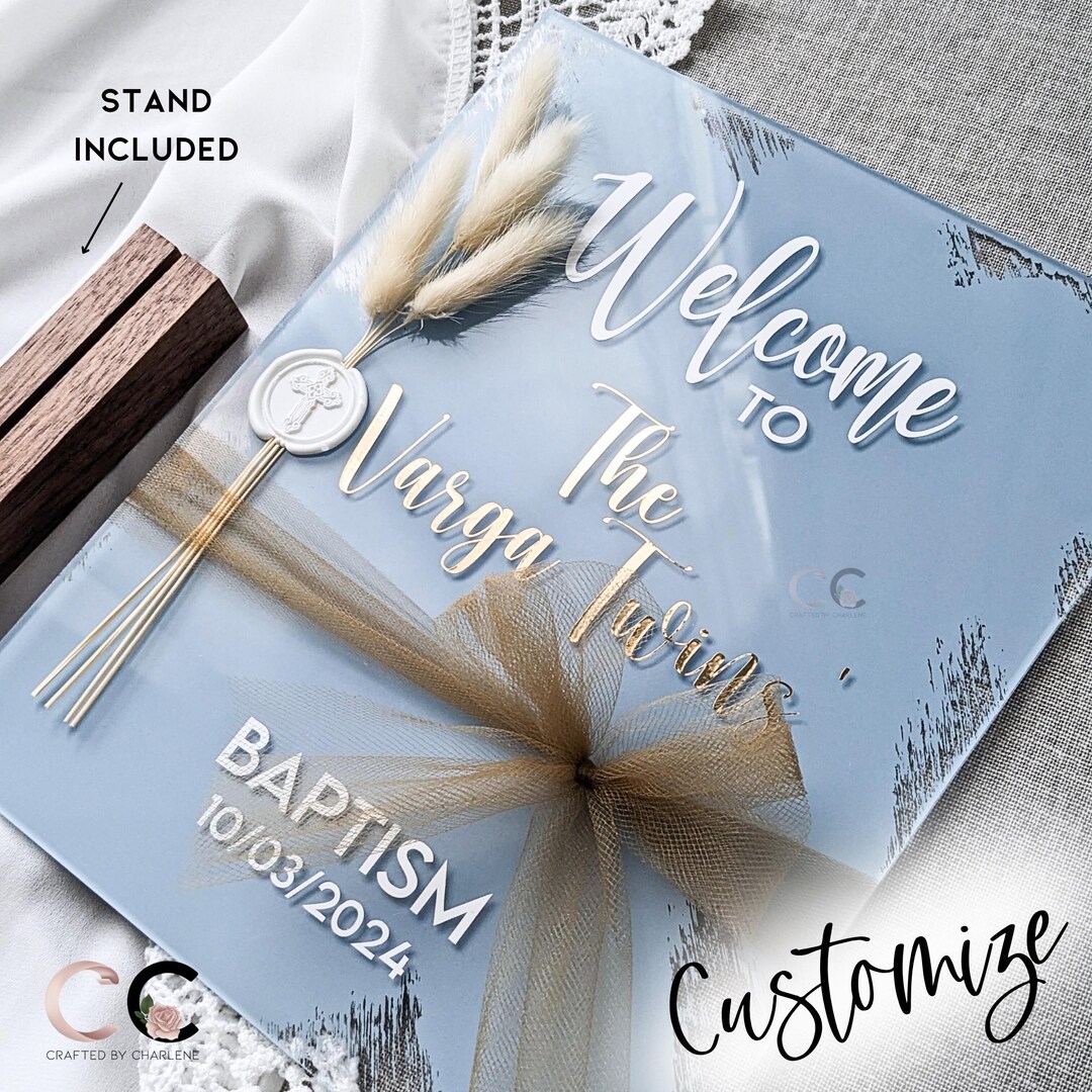 Custom Painted Acrylic Tabletop Welcome Sign for Baptism | Boho ...