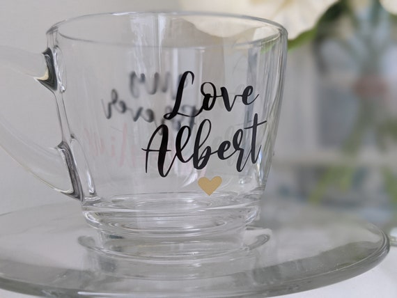 Personalized Glass Coffee Mug With Saucer Custom Glass Mug Etsy