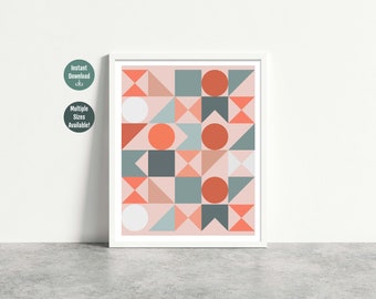 Mid Century Modern Square Art Print Set | Muted Colors (digital ...