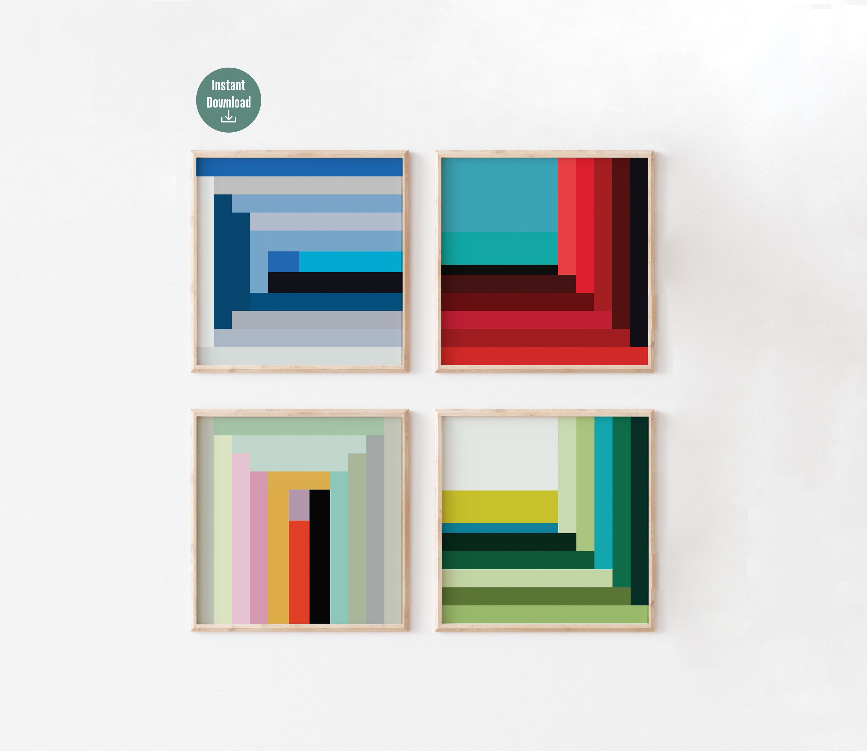 Geometric Art | Multi-color | Gallery Wall | Set of 4 | Modern | Simple ...