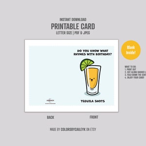 Tequila Themed Birthday Card | Printable Card | Cute Birthday Card ...