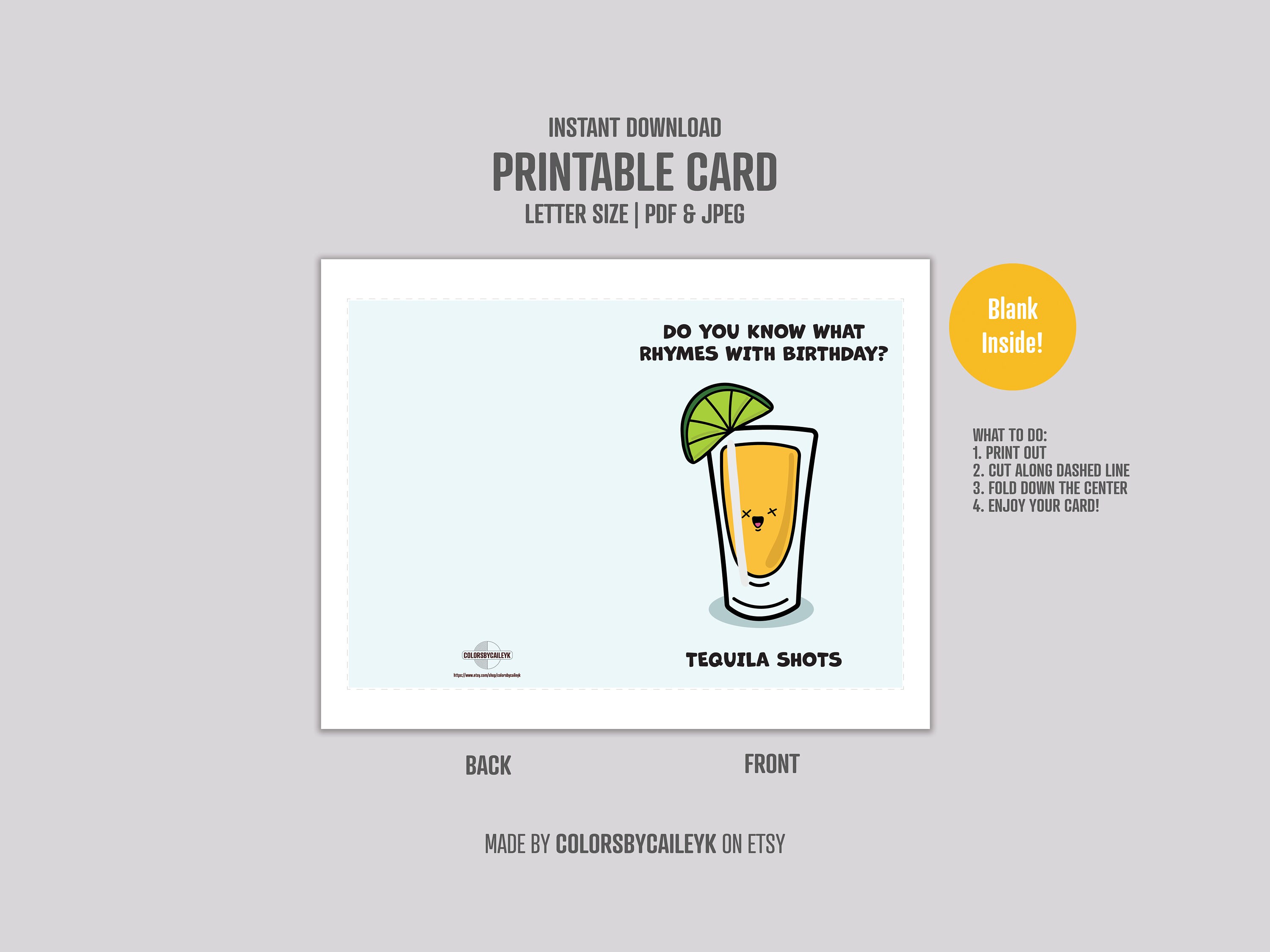 Tequila Themed Birthday Card | Printable Card | Cute Birthday Card ...