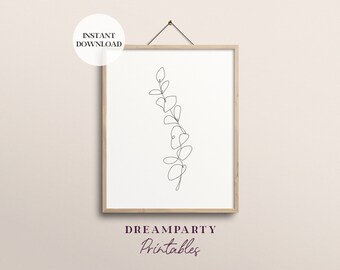Eucalyptus One Line Drawing Printable Wall Art Simple - Etsy