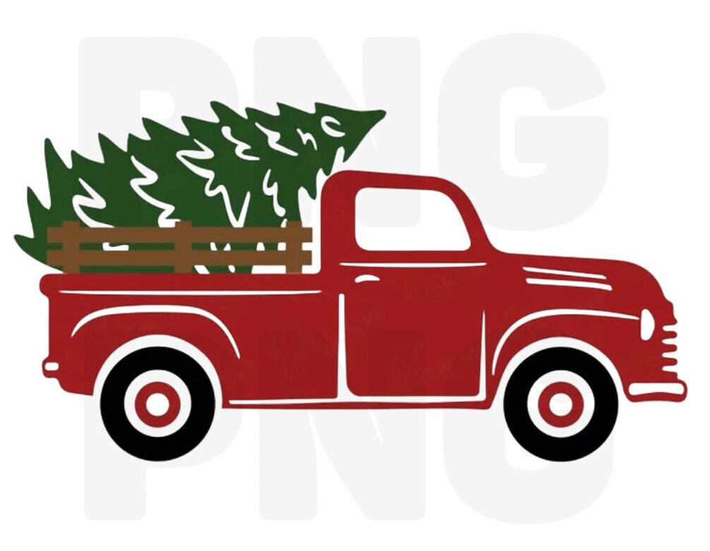 Red Christmas Tree Vintage Truck PNG Digital Download - Etsy