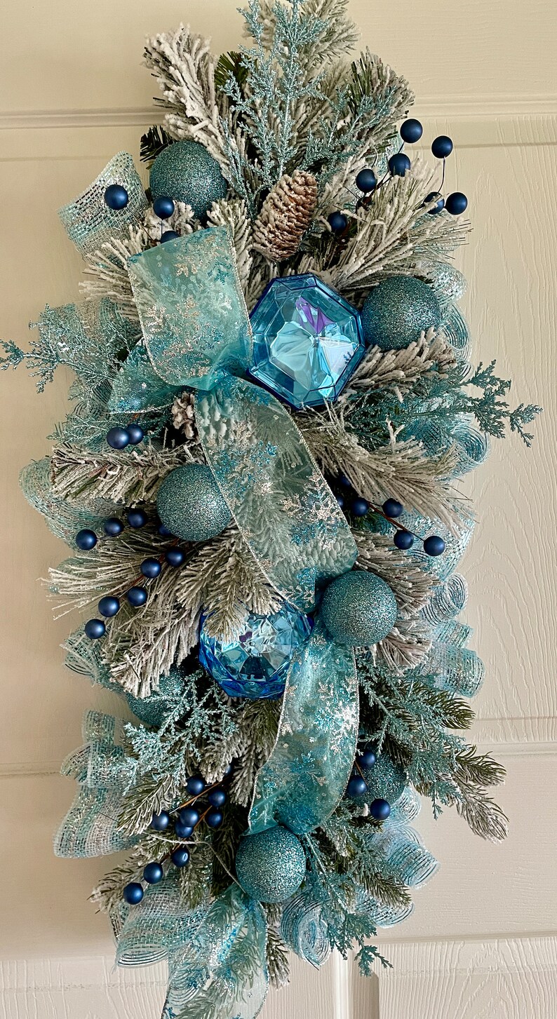 Christmas Wreath, Christmas Swag, Blue Christmas, Blue Swag, Jewel Swag ...
