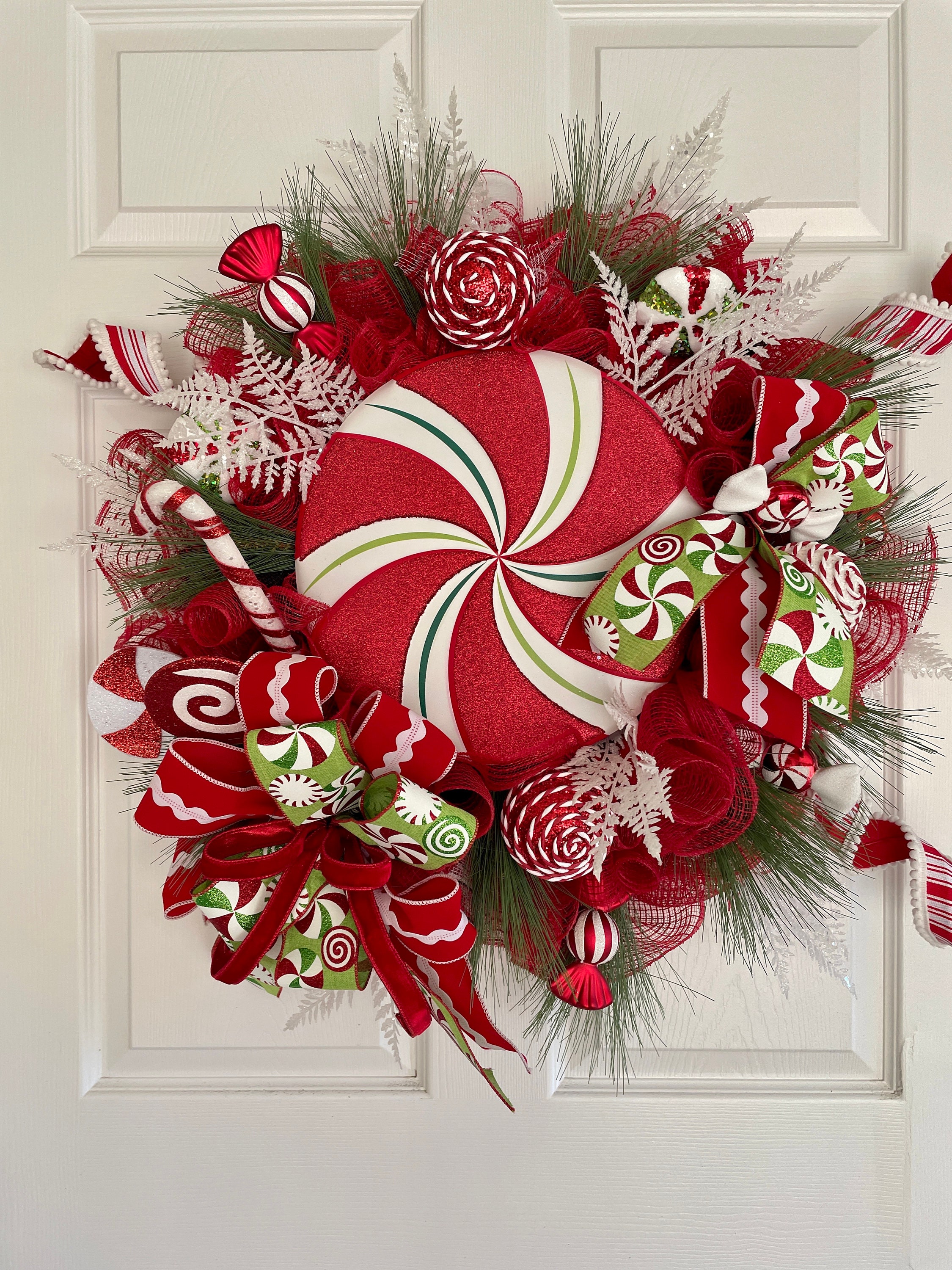 Christmas Peppermint Wreath, Christmas Door Wreath, Christmas Decor ...