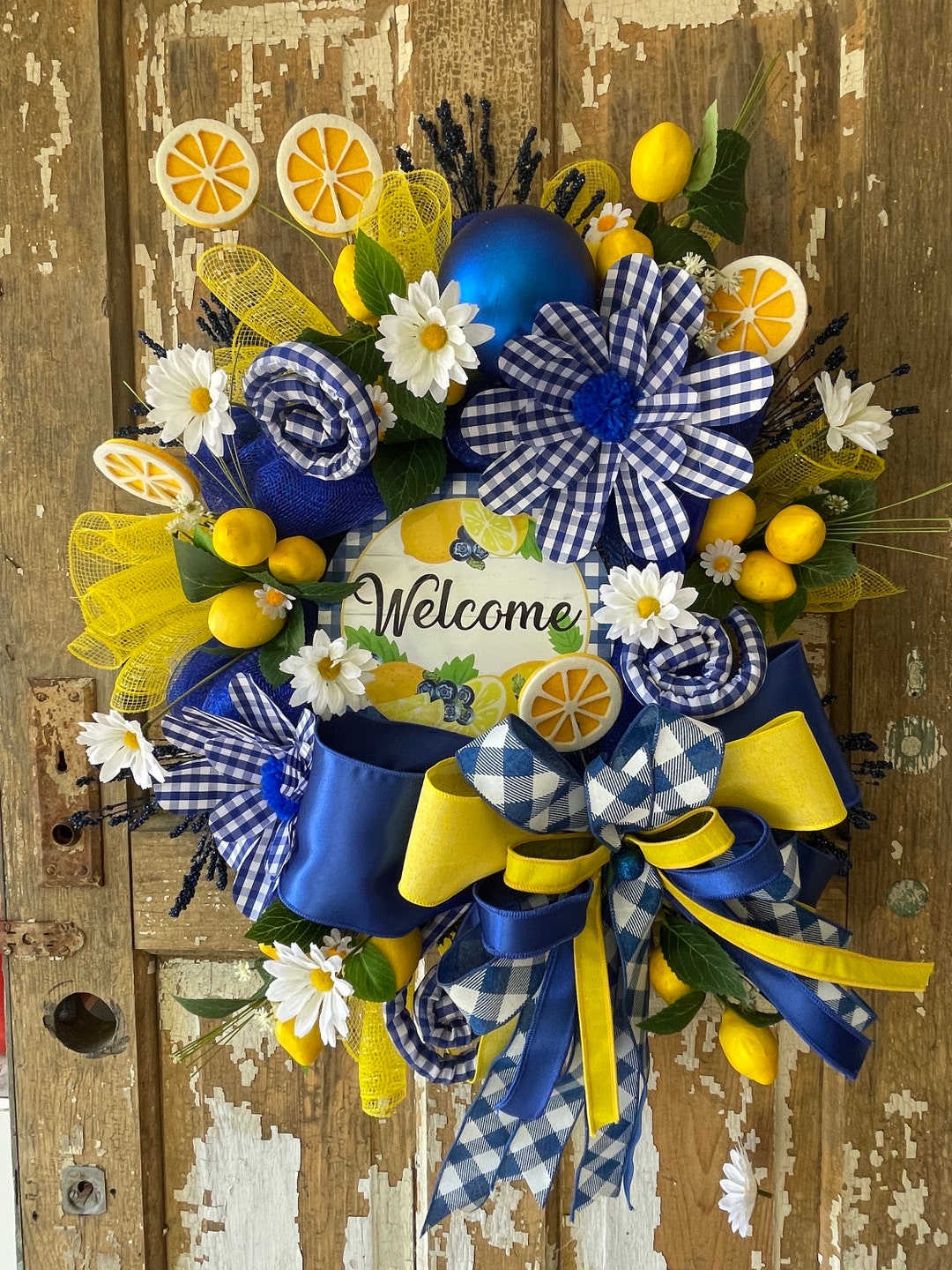 Lemon Door Wreath, Lemon Wreath, Summer Wreath,floral Wreath, Porch ...