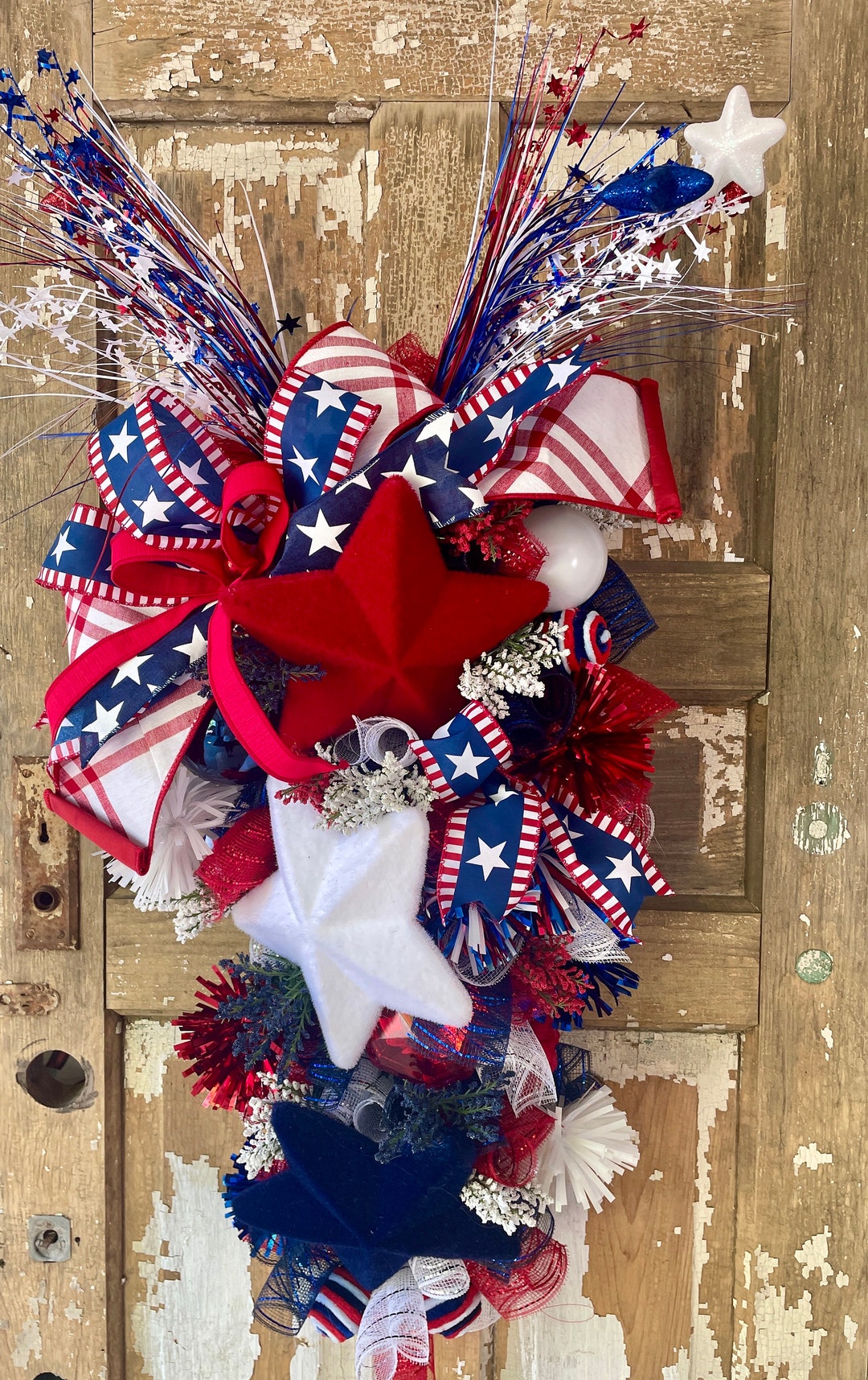 Patriotic Swag, 4th of July Wreath, Front Door Wreath, Porch Decor, Deluxe Swag , Luxury Swag - Etsy