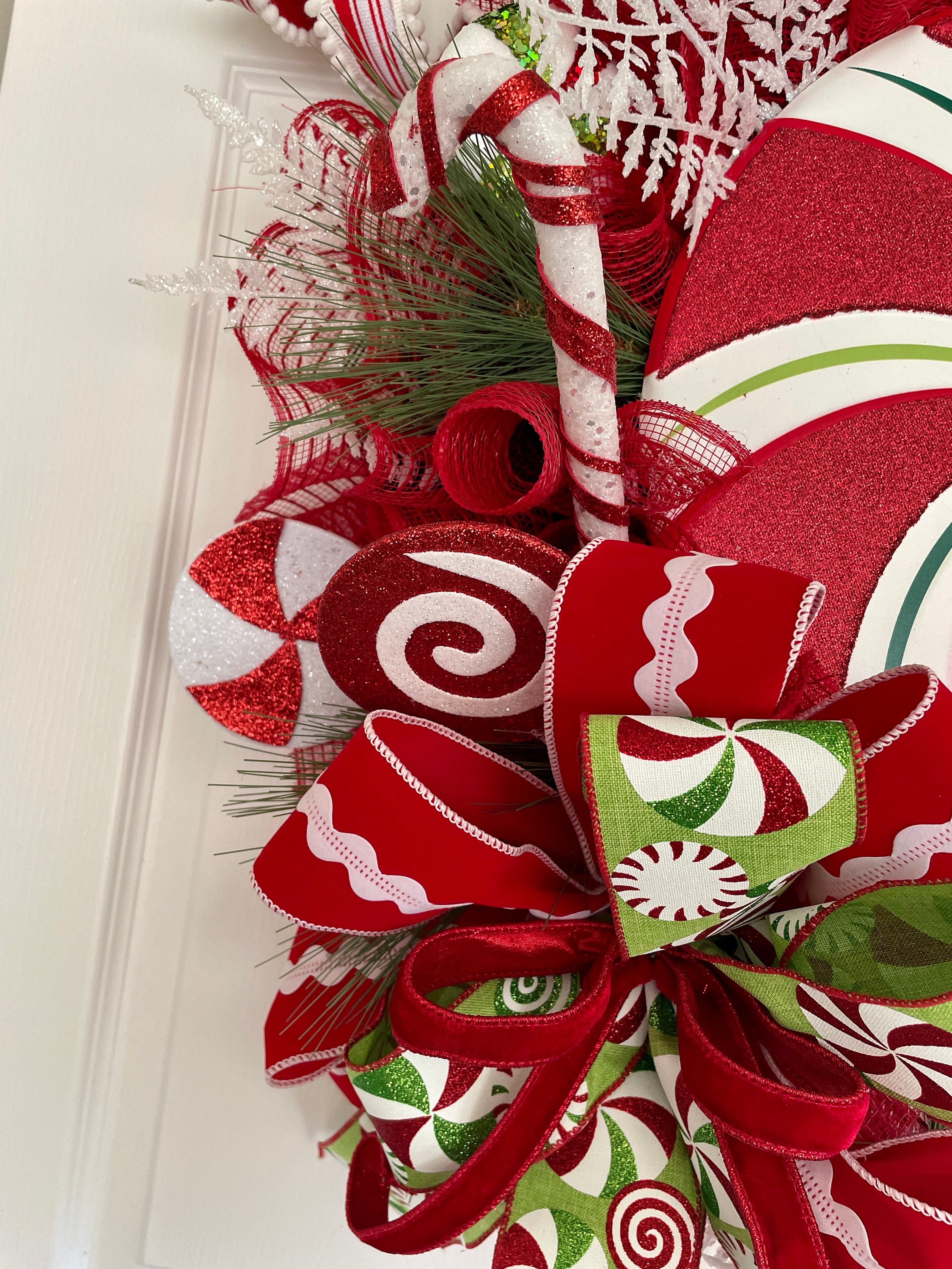 Christmas Peppermint Wreath, Christmas Door Wreath, Christmas Decor ...