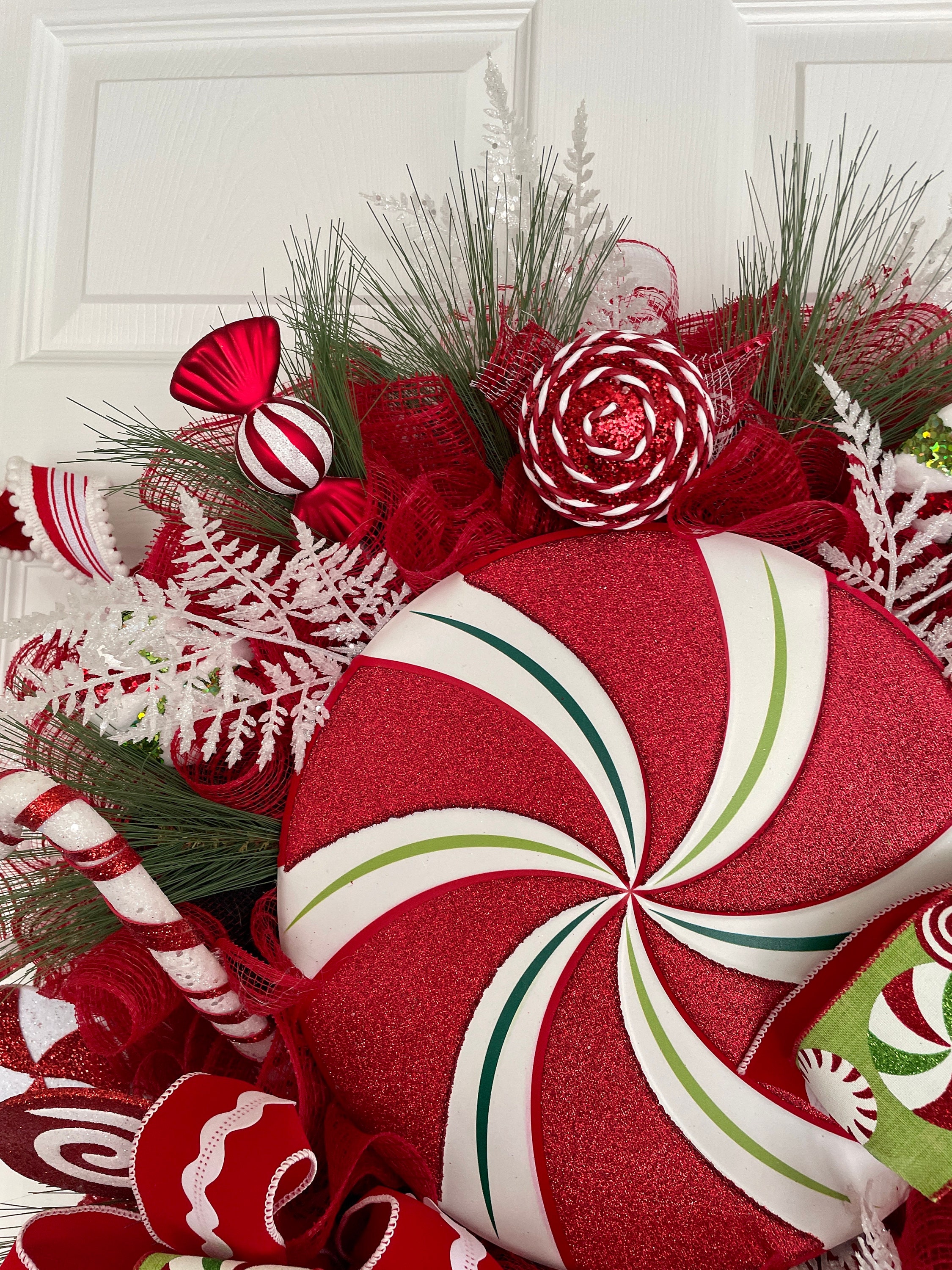 Christmas Peppermint Wreath, Christmas Door Wreath, Christmas Decor ...