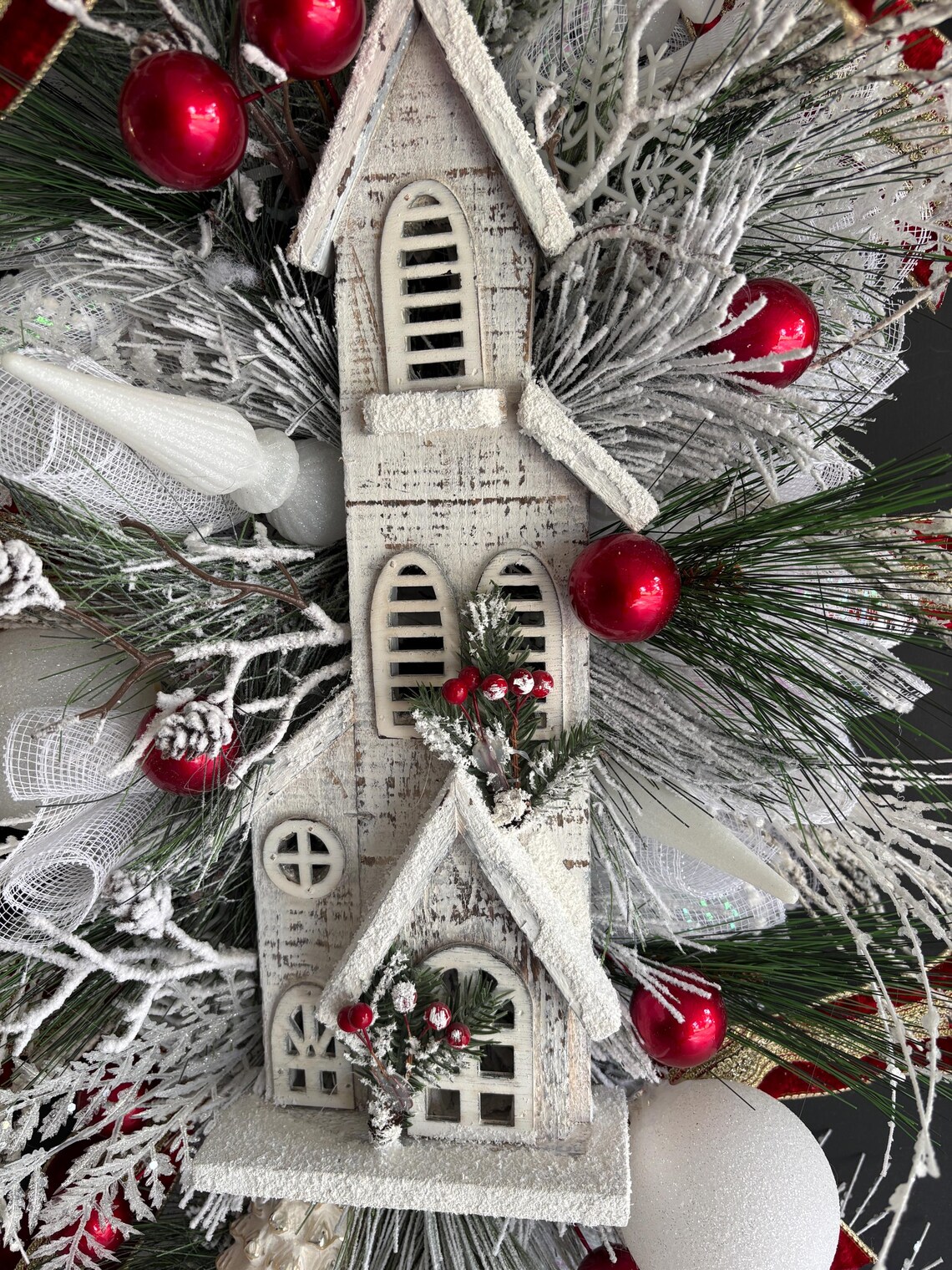 Rustic Church Christmas Swag, Snowy Pine Holiday Door Hanger - Etsy