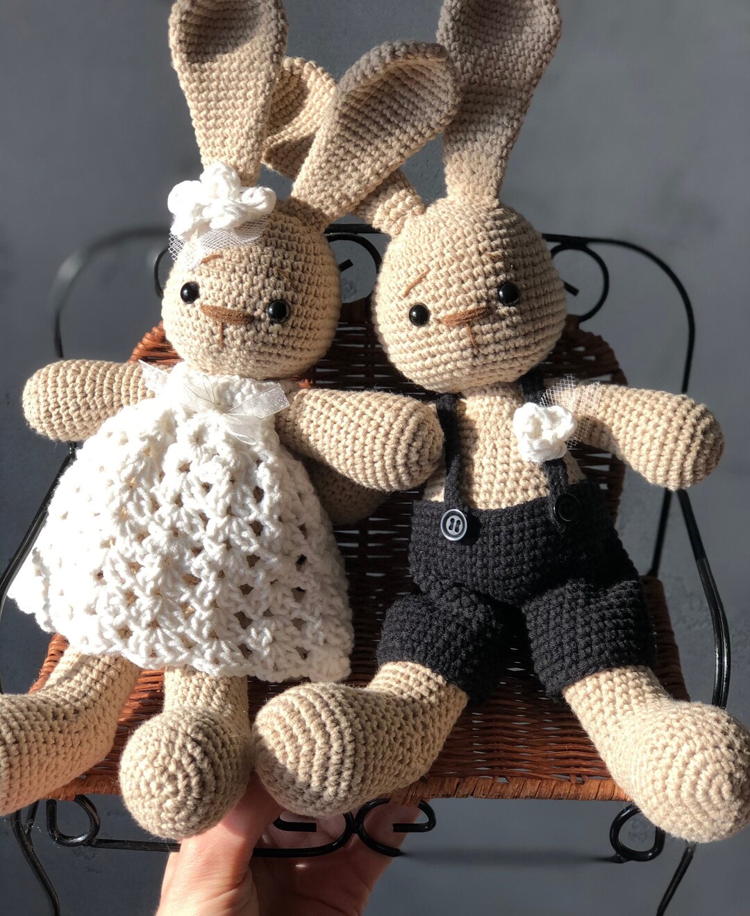 Bride and Groom Knitted Bunny Toys Wedding Couple Toys Flower Girl and ...