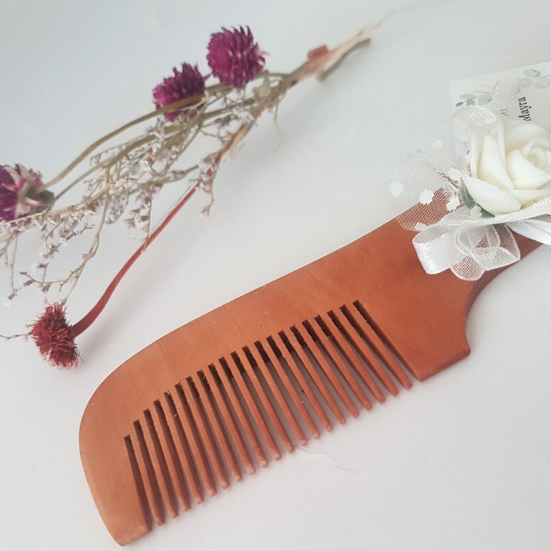 Wooden Comb With Ribbon and Flowers - Natural Wedding Gift - Etsy