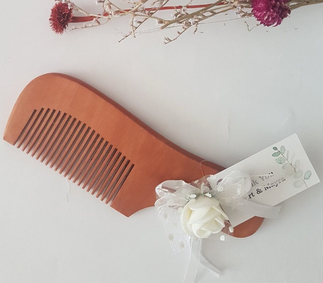Wooden Comb With Ribbon and Flowers - Natural Wedding Gift - Etsy