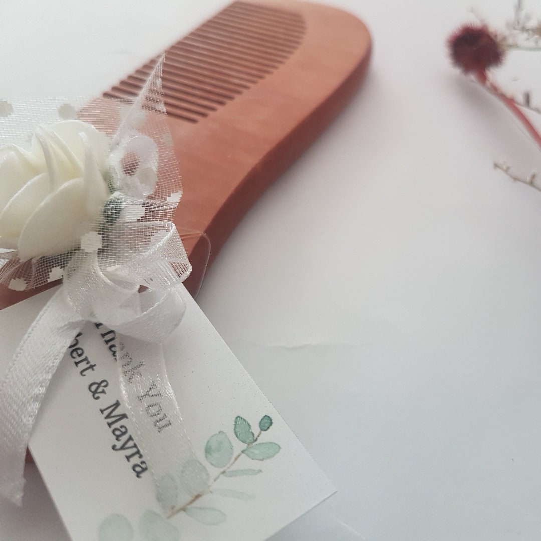 Wooden Comb With Ribbon and Flowers - Natural Wedding Gift - Etsy