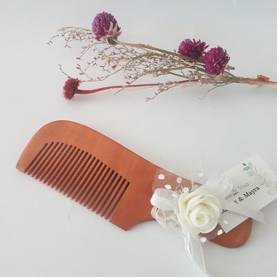 Wooden Comb With Ribbon and Flowers - Natural Wedding Gift - Etsy