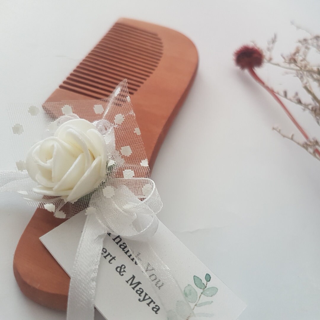 Wooden Comb With Ribbon and Flowers - Natural Wedding Gift - Etsy