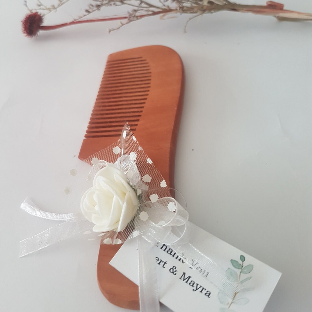 Wooden Comb With Ribbon and Flowers - Natural Wedding Gift - Etsy