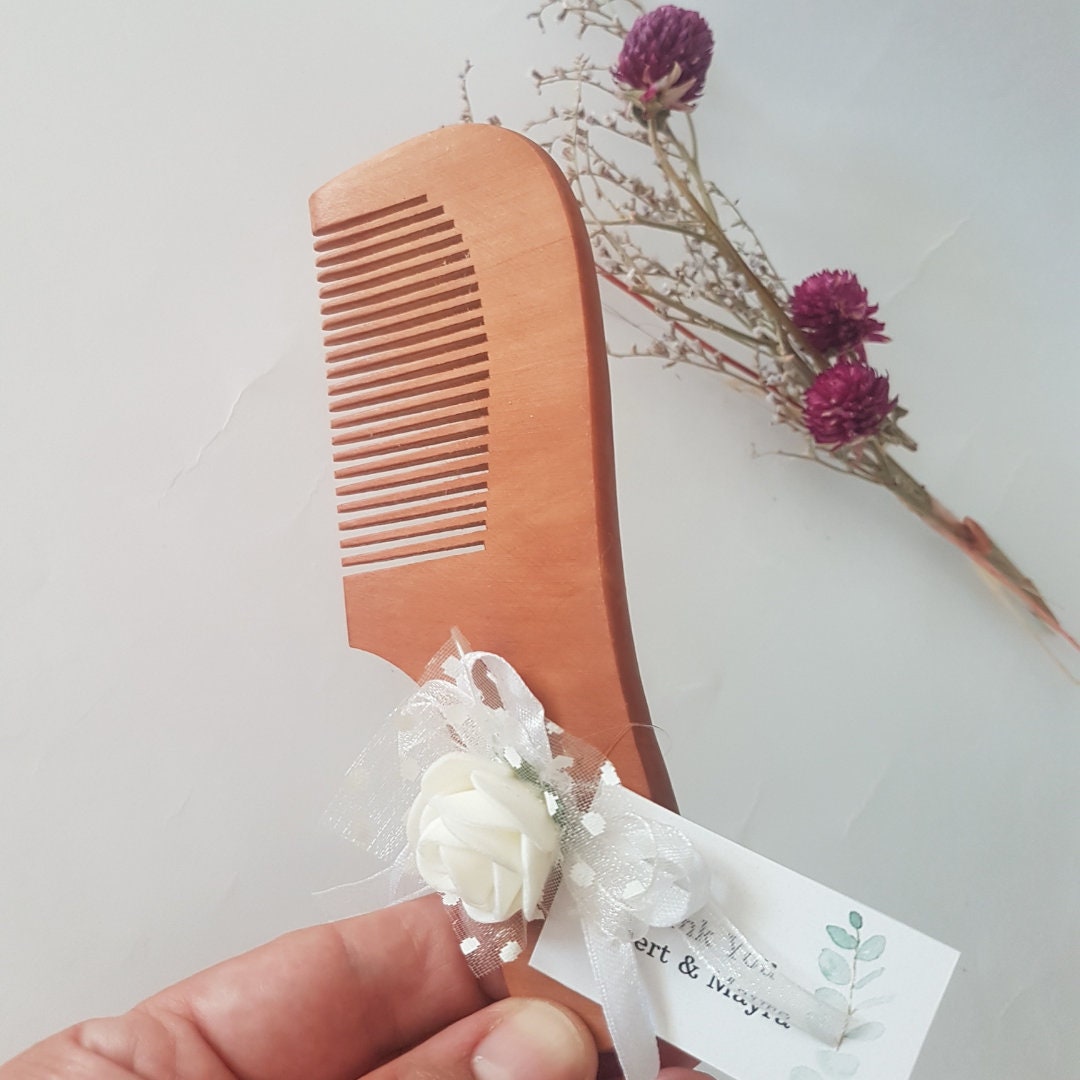 Wooden Comb With Ribbon and Flowers - Natural Wedding Gift - Etsy