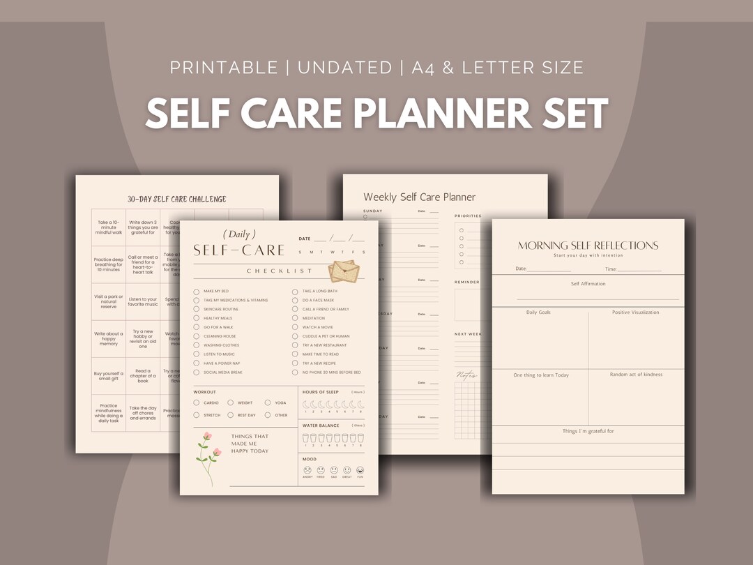 Printable Self Care Bundle: Daily Tracker Checklist, Morning Reflection ...