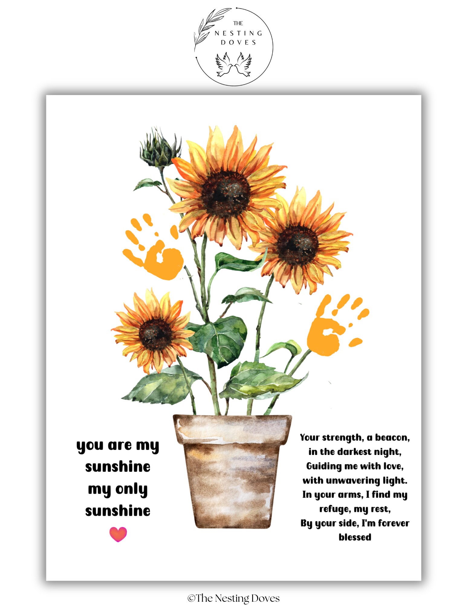 Kids Handprint Art Watercolor Sunflower Bouquet Mother's Day Gift Mom ...