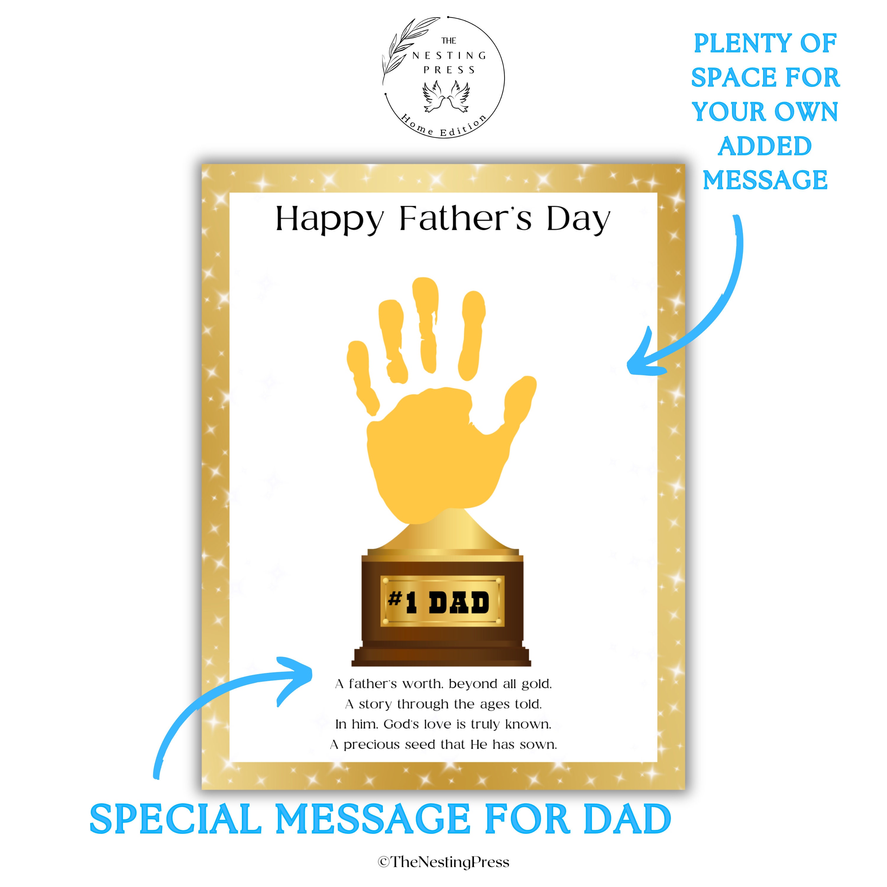 Kids Handprint Art EDITABLE Printable Father's Day Card Faith Gift From ...