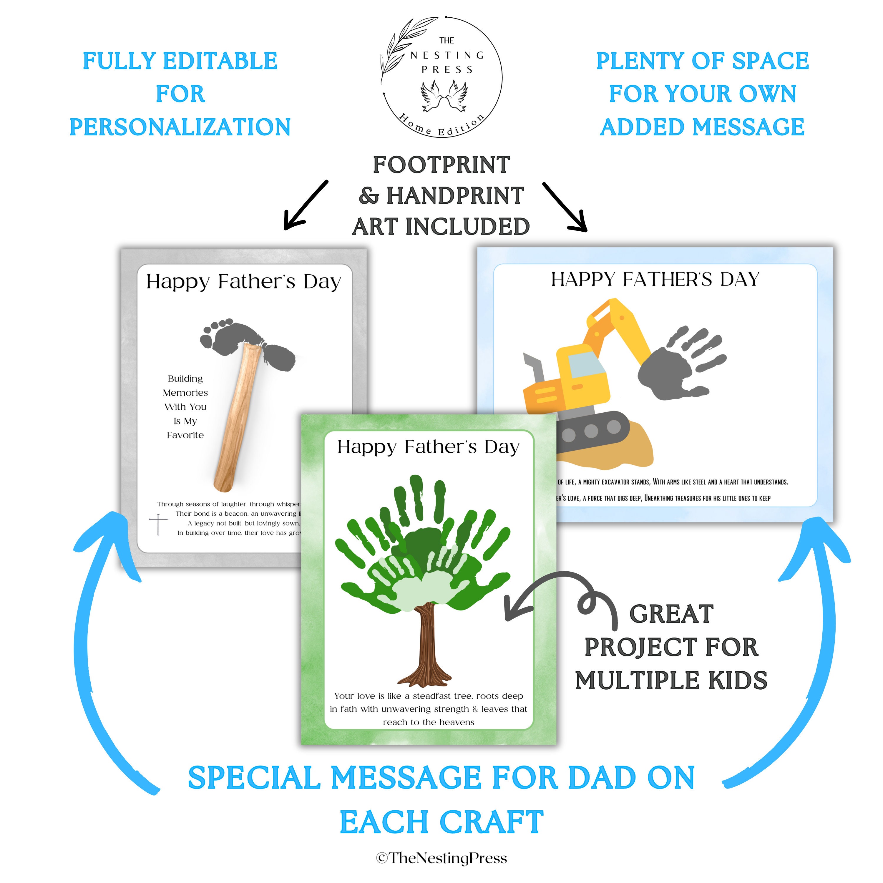 EDITABLE Printable Kids Handprint Art Footprint Craft Fathers Day Gift ...