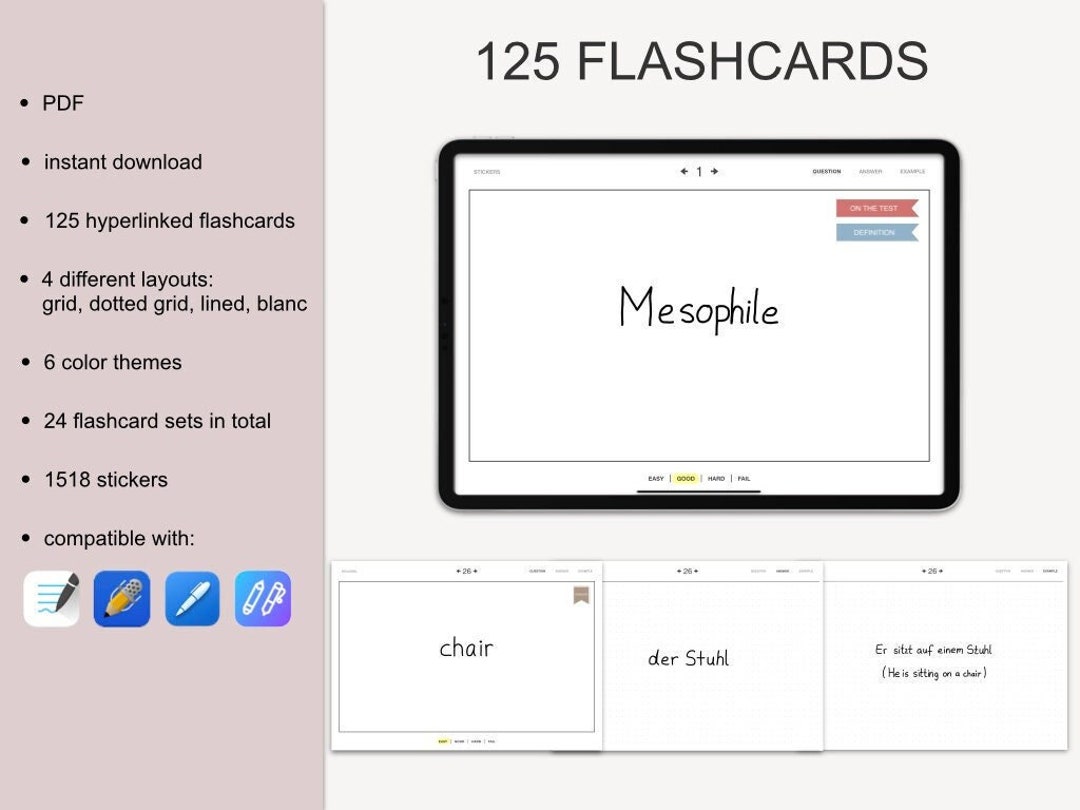 Digital Flashcards | Hyperlinked | 24 Sets | Grid, Dotted, Lined, Blanc ...