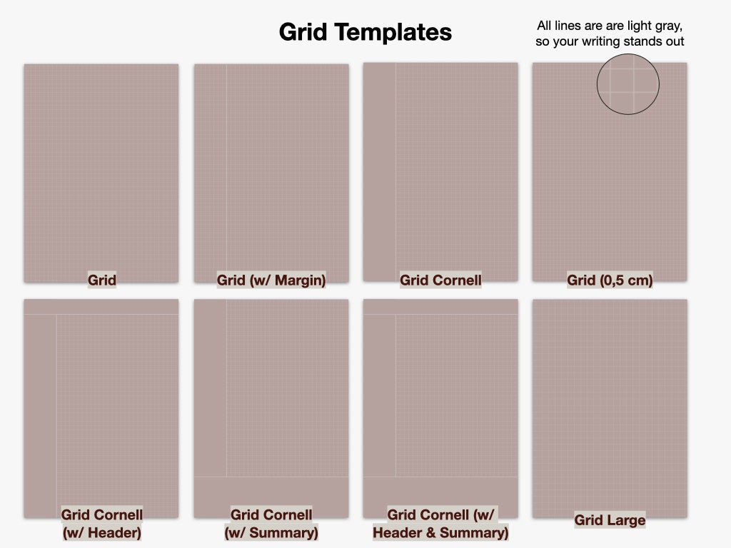 35 Digital Note Taking Templates | Essentials: Cornell, Lined, Grid ...