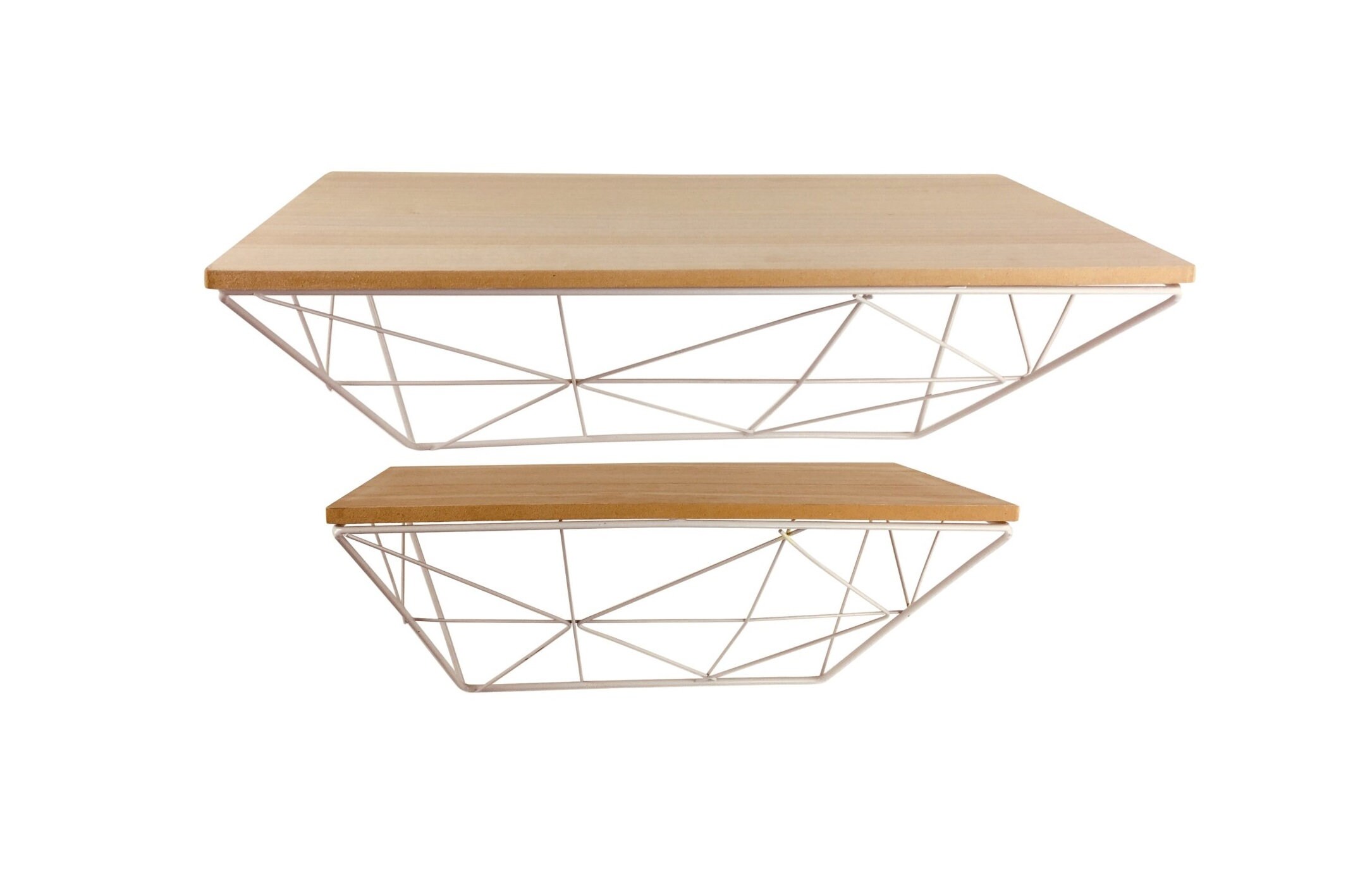 Set of 2 Geometric White Wire Wall Shelves With Wooden Shelves - Etsy