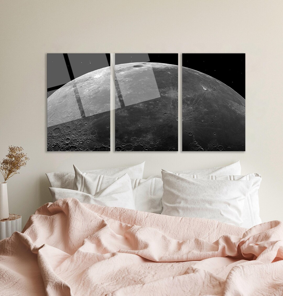 Moon Surface Glass Wall Art – Lunar Photography Triptych - Etsy