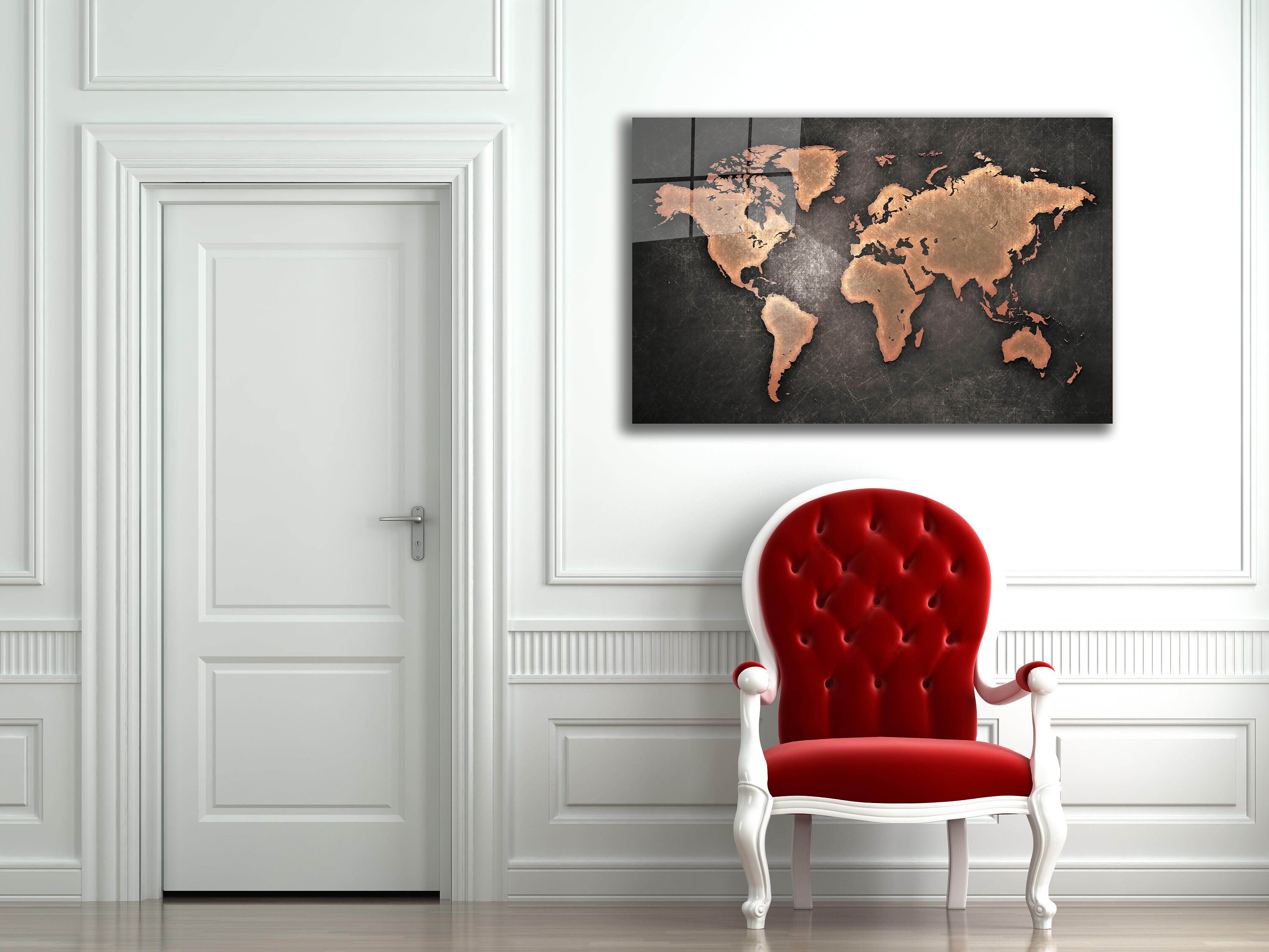 World Map Glass Wall Decor, Office Décor, Interior Designs, Home Office ...