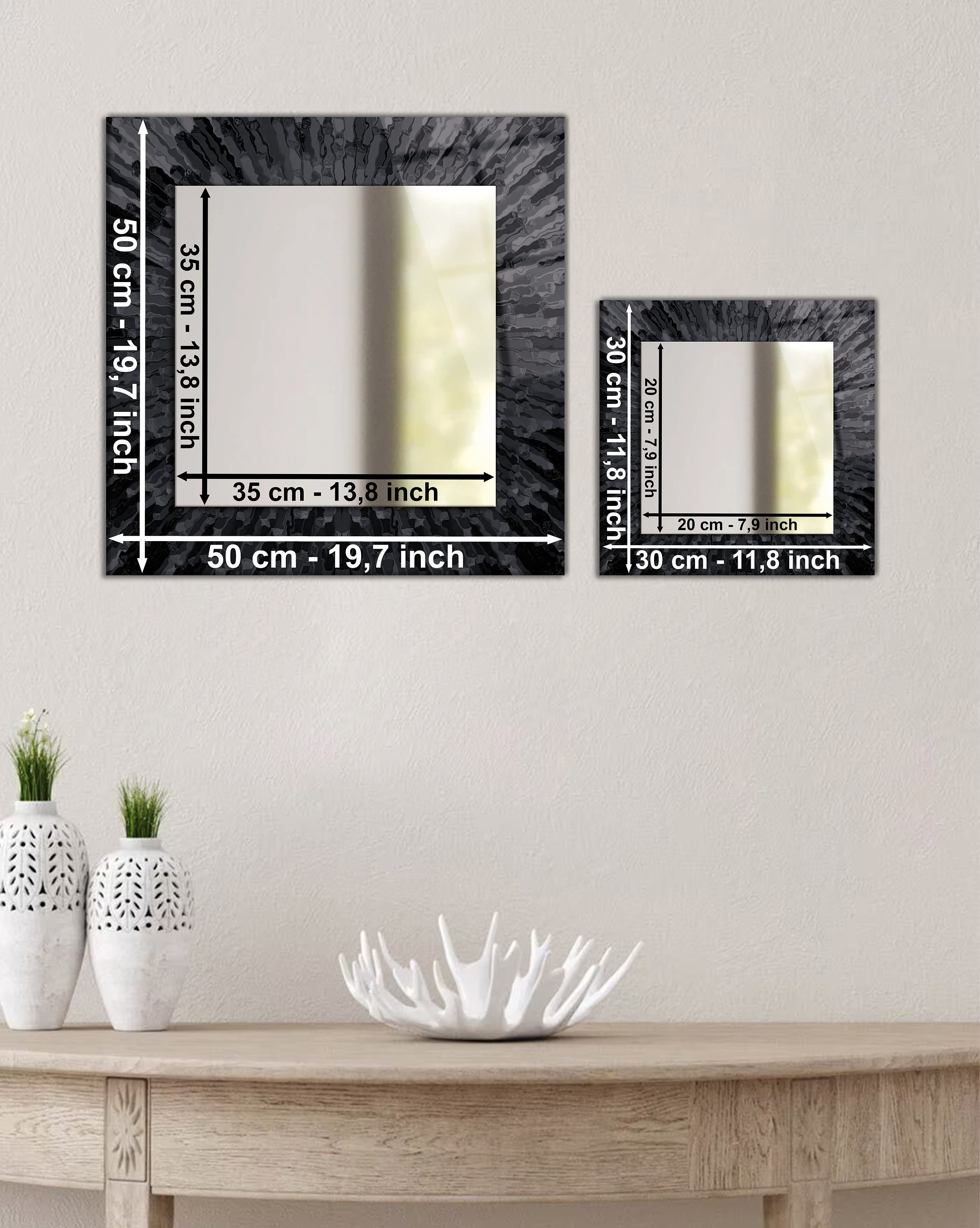 Glass Framed Mirror, Blue Unique Wall Decoration, Abstract Stained ...