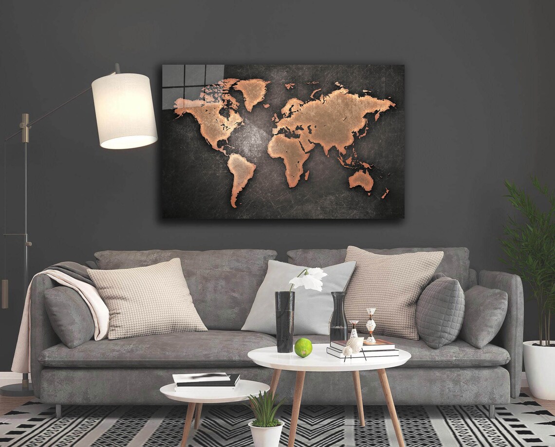World Map Glass Wall Decor, Office Décor, Interior Designs, Home Office ...