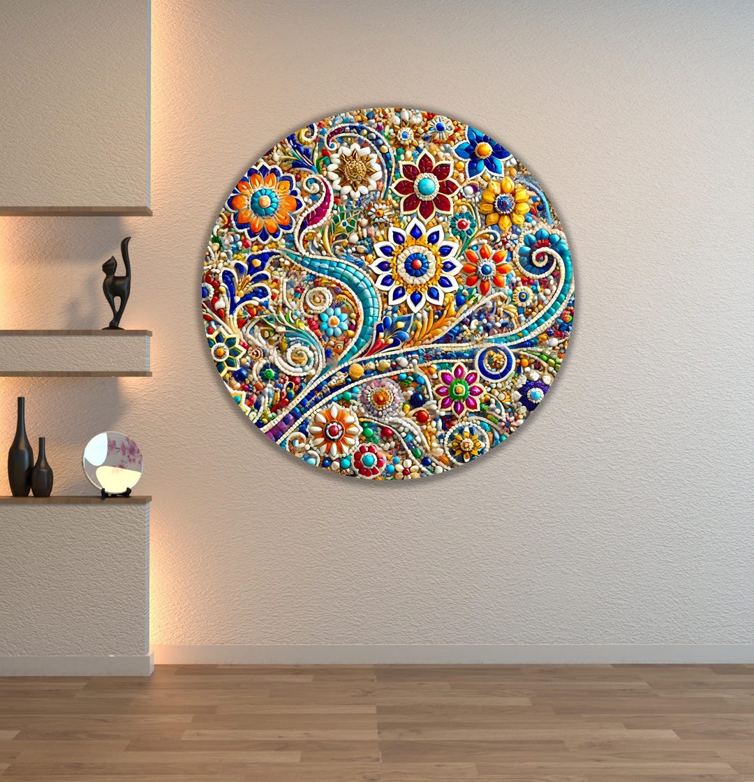 Floral Abstract Glass Wall Art: Modern Mosaic Pattern - Etsy