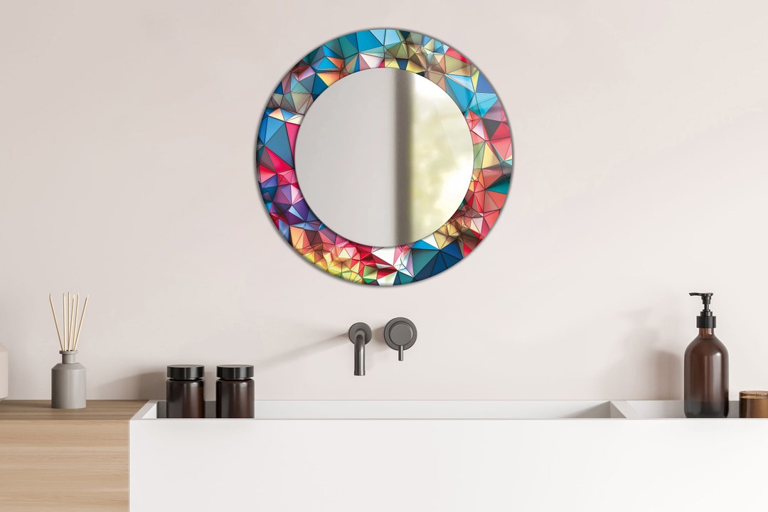 Glass Framed Mirror, Colourful Unique Wall Decoration, Abstract Stained ...