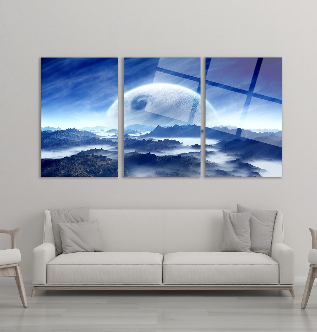 Alien Planet Landscape Wall Art – Blue Fantasy World, Sci-fi Mountain ...