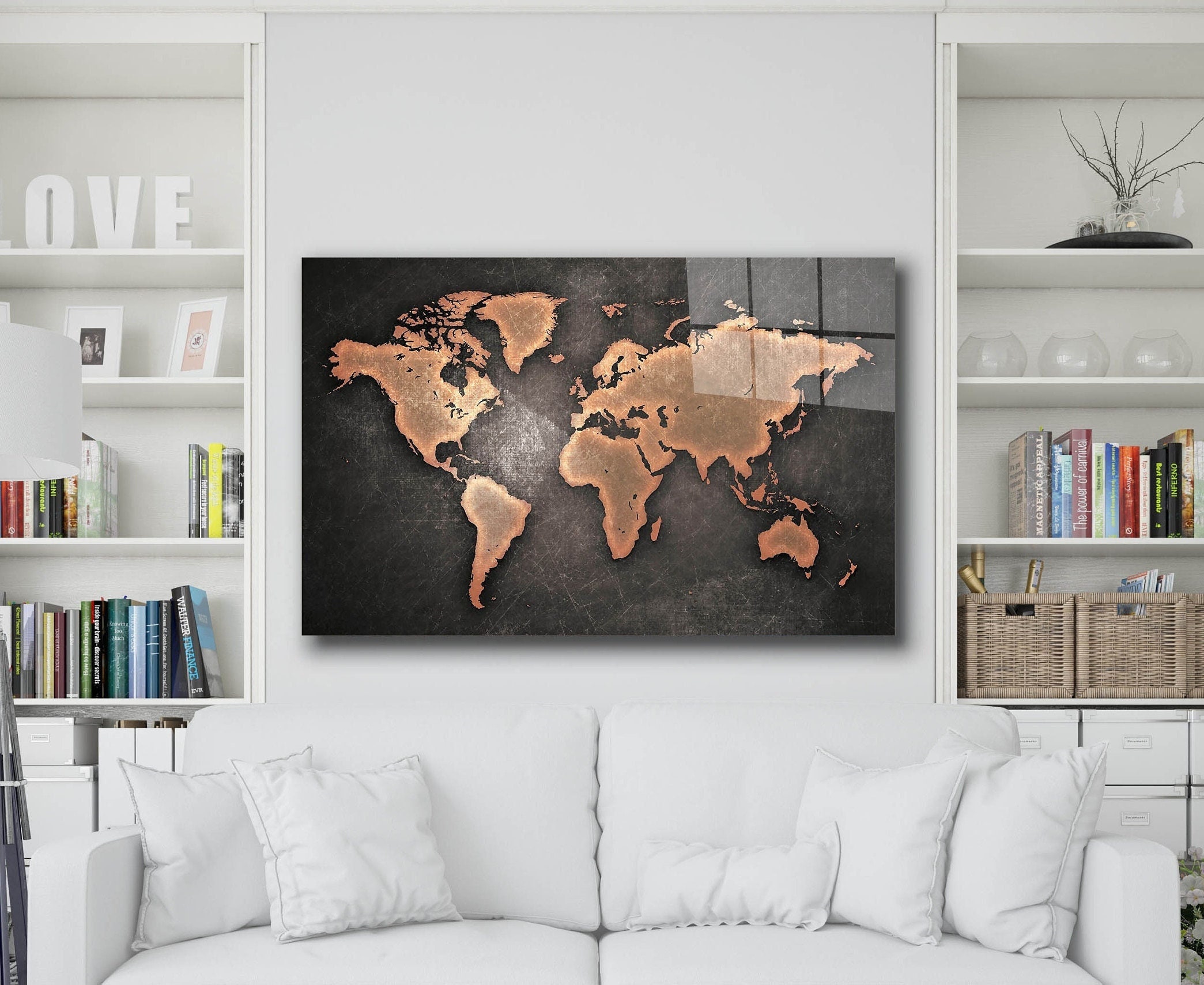 World Map Glass Wall Decor, Office Décor, Interior Designs, Home Office ...