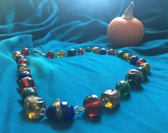 Multi Colored Beaded Boho Style Vintage Necklace 24” - Gem
