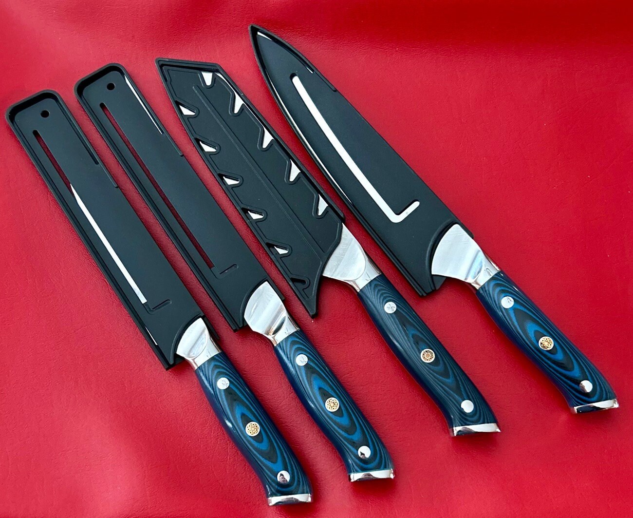 8 Pc Chefs Knives Set in Blue Composite Full Tang Knives. - Etsy