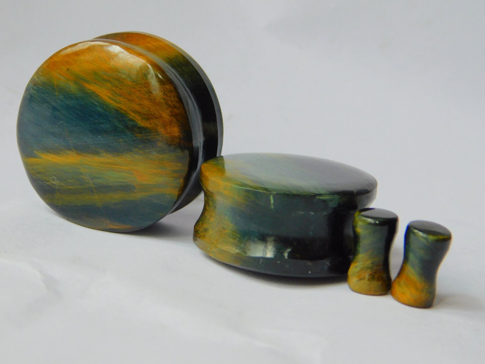 Blue Tigers Eye Plugs Gauges, Concave Tigers Eye Stretched Ears Natural ...