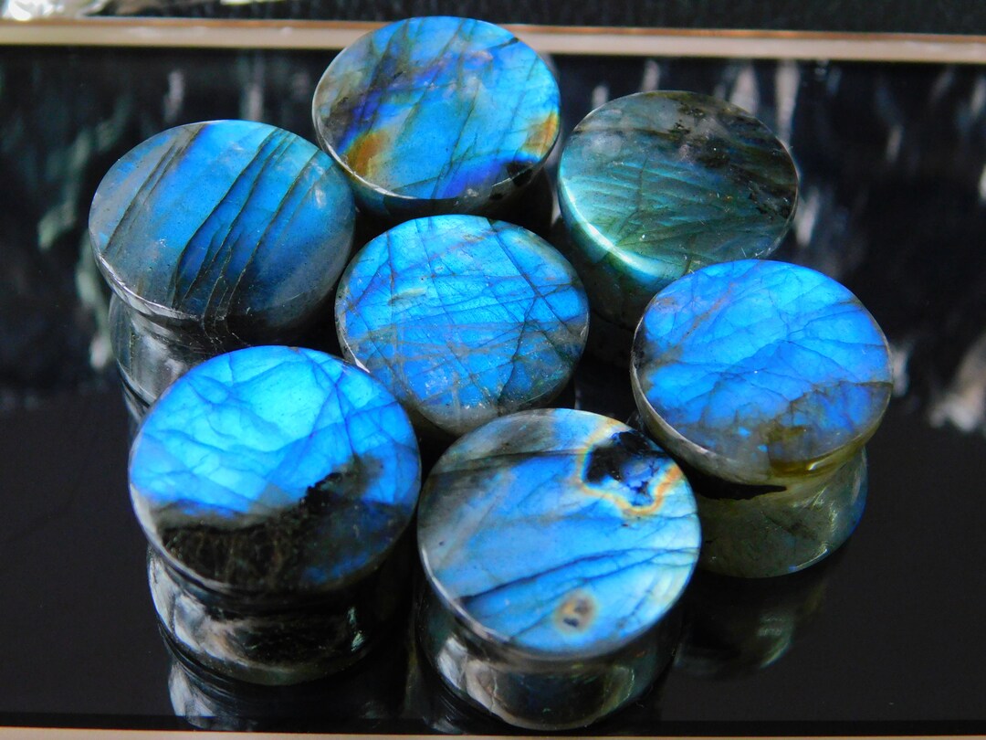 Blue Flash Plugs Labradorite Gauges, Pair Size Plugs of Beautiful ...