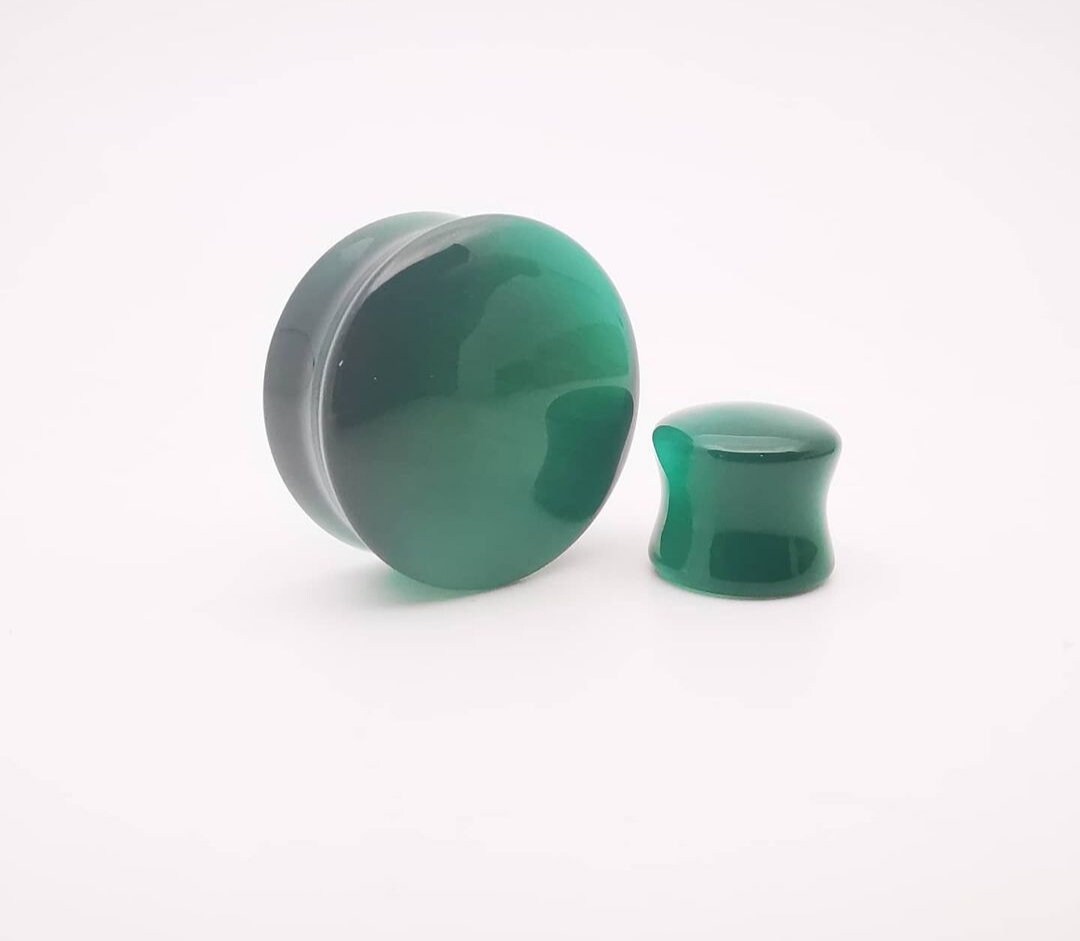 Green Cats Eye Plugs Gauges, Concave Cats Eye Double Flared Saddle ...