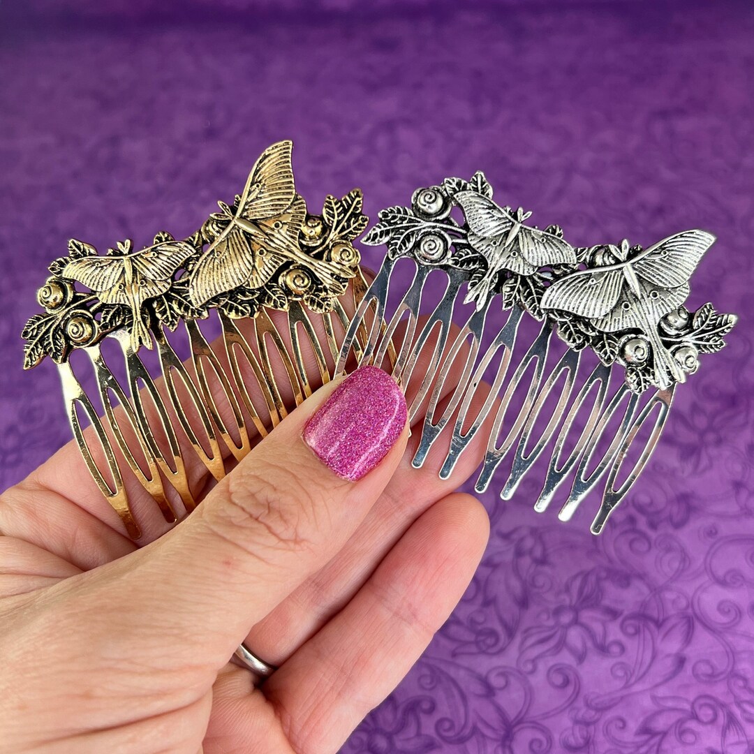 Medieval Luna Moth & Roses Hair Comb-hair Pin-celtic-elven-elf-fairy ...
