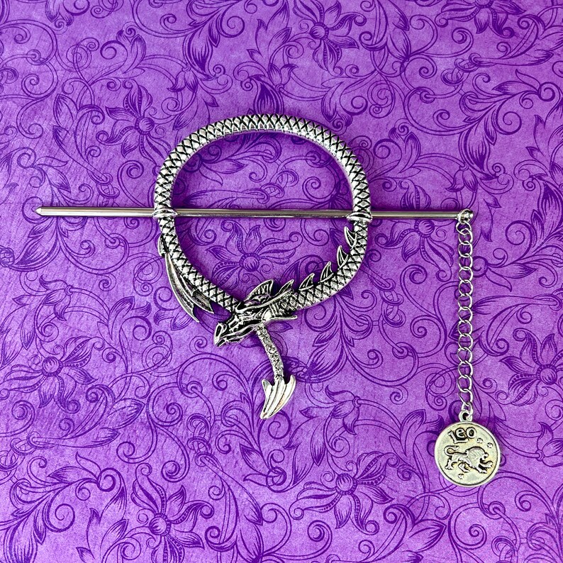 Zodiac Medieval Dragon Hair Hoop & Pin cloak Pin - Etsy